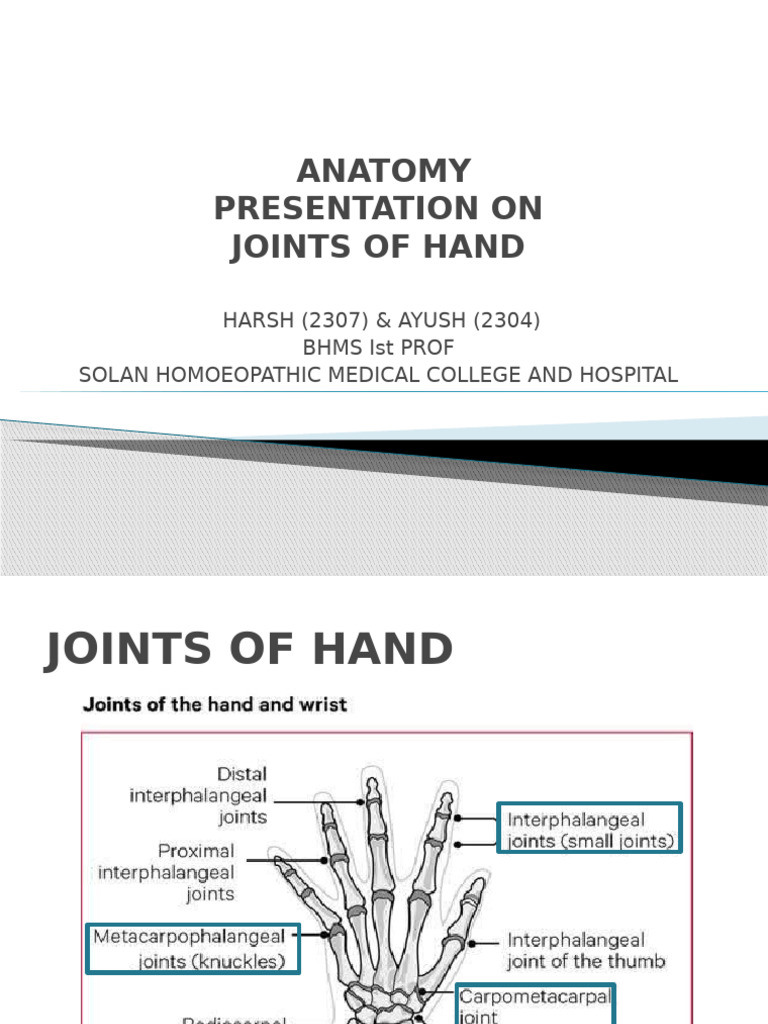 Anatomy Joints of Hands | PDF