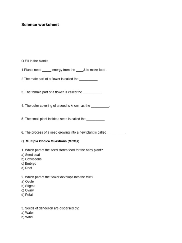 Science Worksheet 1 | PDF