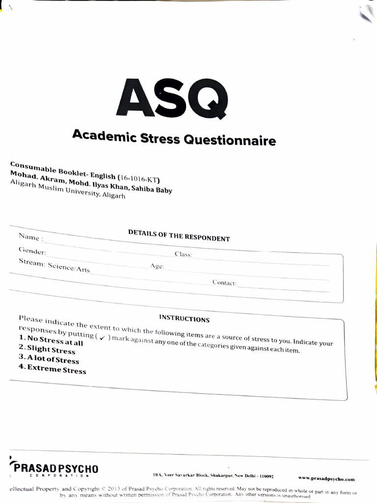 Academic Stress Questionnaire for Students | PDF