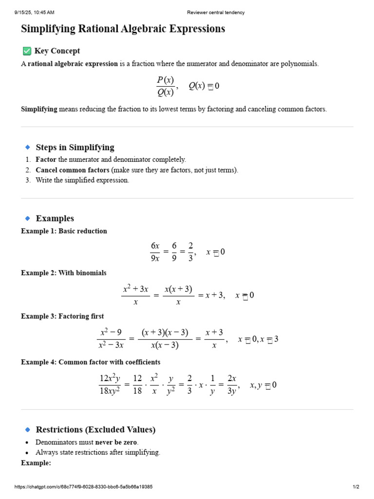 Simplifying Rational Algebraic Expressions | PDF | Factorization ...