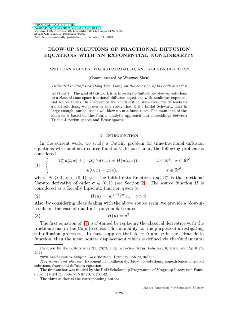 Blow-Up Solutions of Fractional Diffusion Equations With An Exponential Nonlinearity | PDF ...