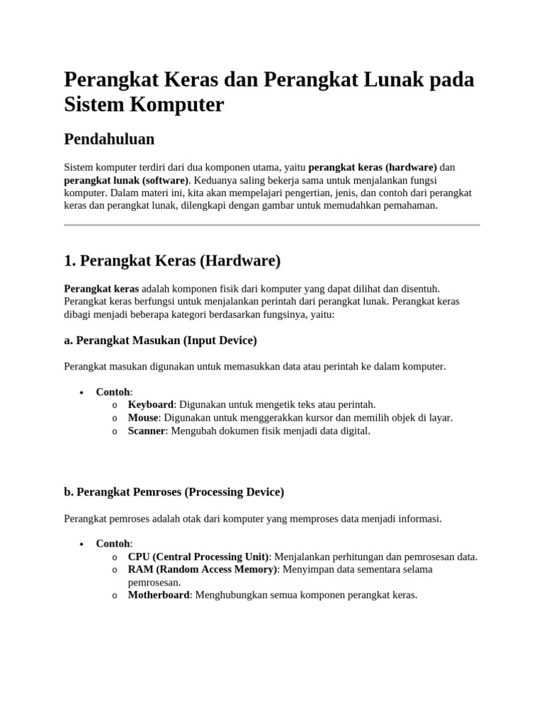 materi Perangkat Keras dan Perangkat Lunak pada Sistem Komputer | PDF