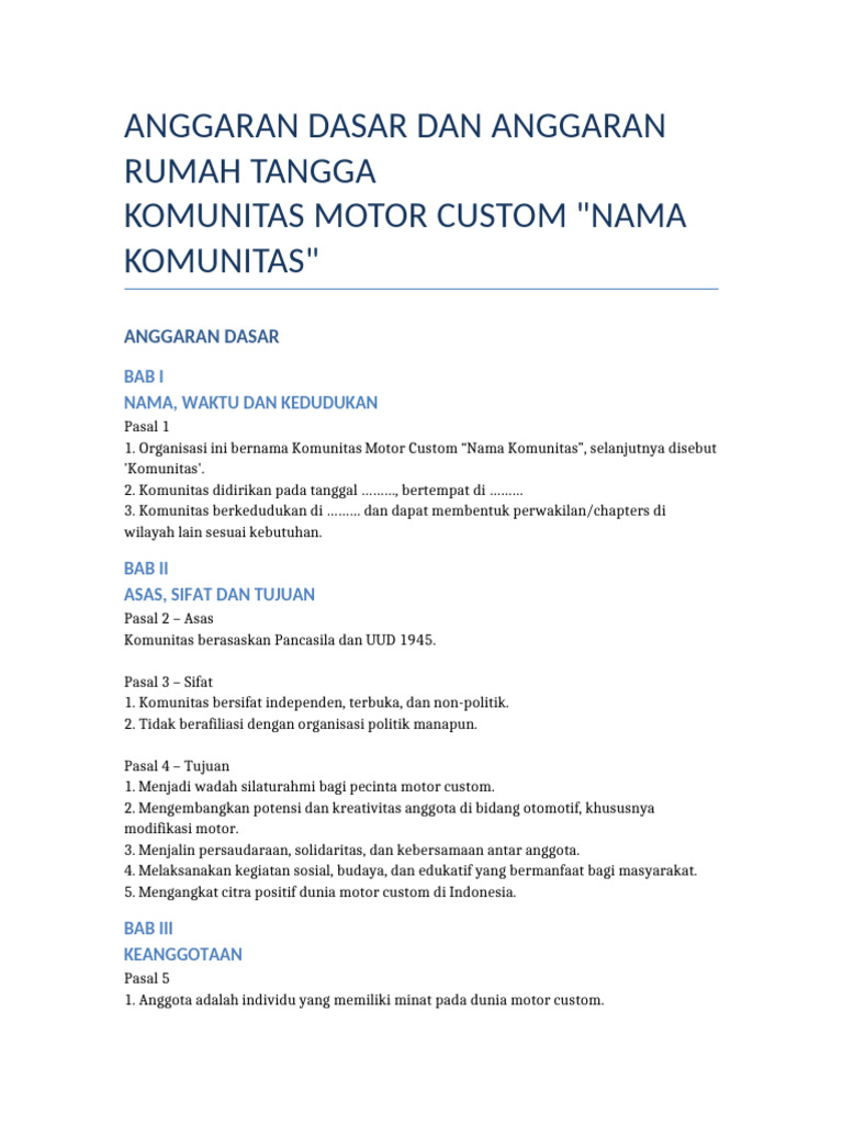 ADRT Komunitas Motor Custom | PDF