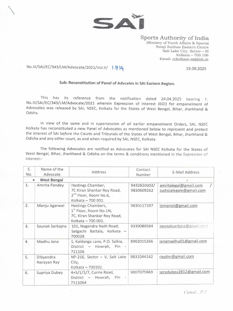 Reconstitution of Panel of Advocates - 1714 | PDF