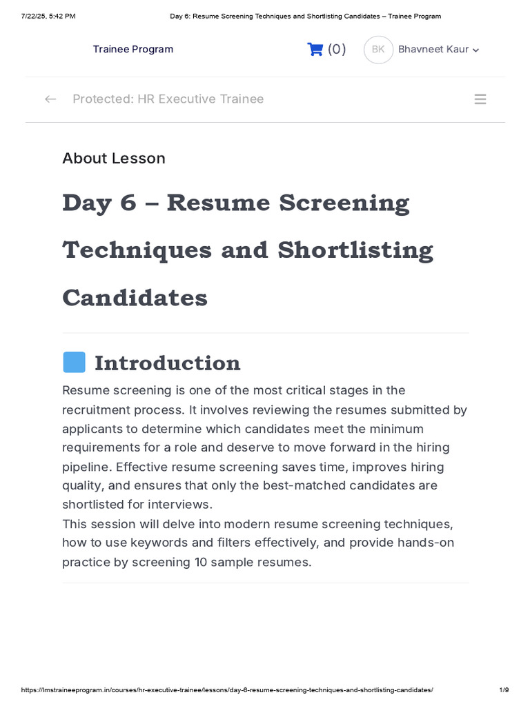 Day 6 - Resume Screening Techniques and Shortlisting Candidates ...