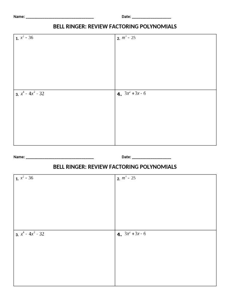 9-18 Bell Work Factoring Polynomial | PDF