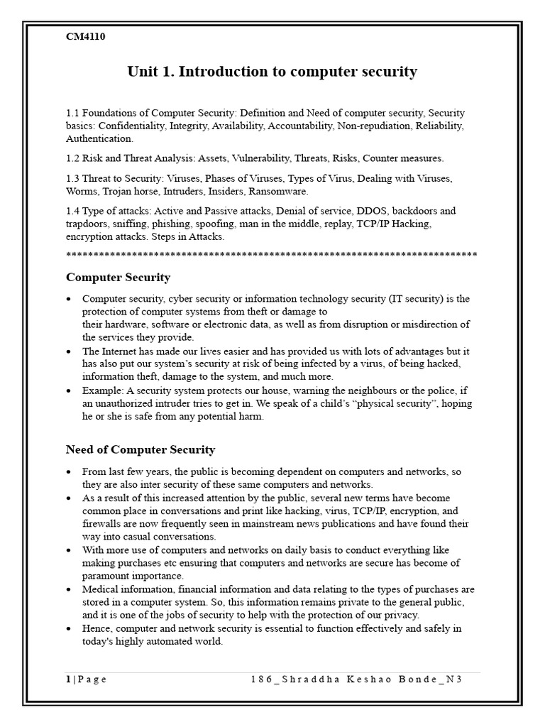 CS UNIT 1_ | PDF | Computer Virus | Denial Of Service Attack