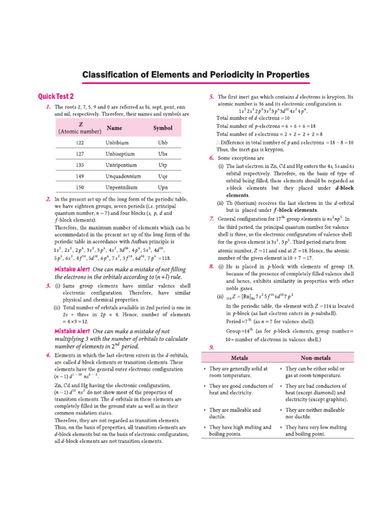 Chemistry XI Chapter 3 Quick Test 2 | PDF