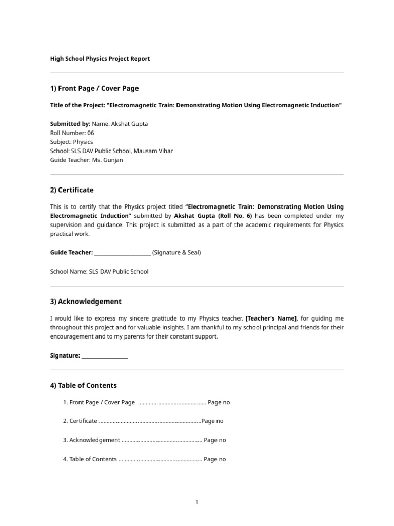 Physics Project Report | PDF | Magnetic Field | Electromagnetic Induction