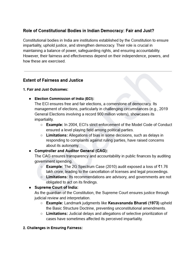 Role of Constitutional Bodies in India | PDF | Accountability | Governance