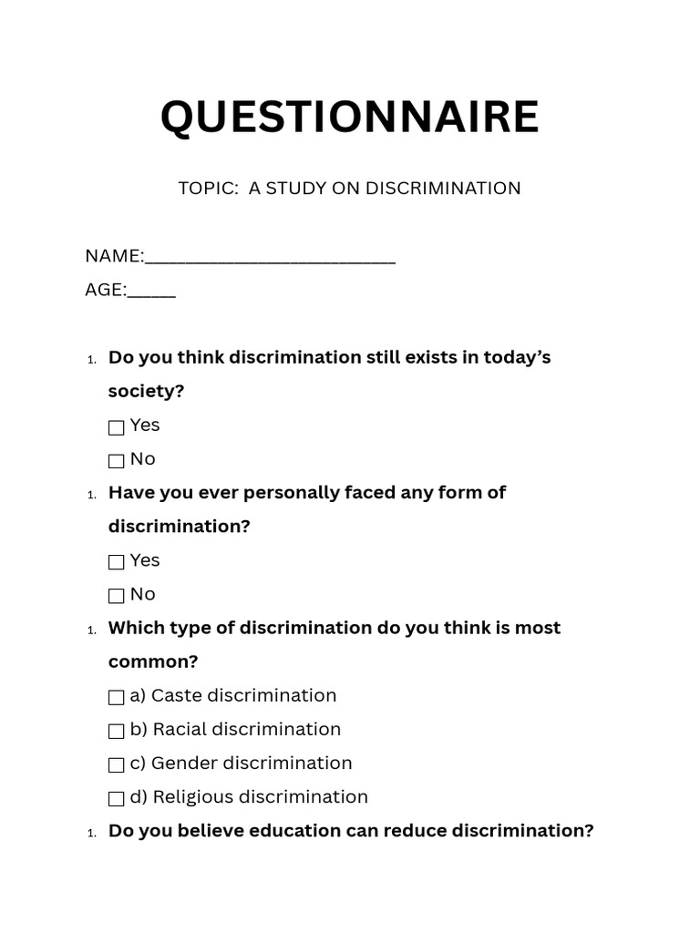 Discrimination Study Questionnaire | PDF