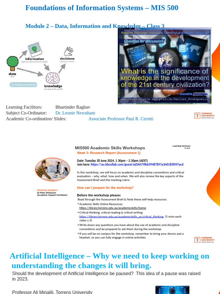 MIS 500 Week 3 Foundations of MIS 500 Trim T2 2024 | PDF | Tacit ...
