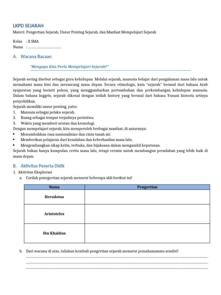LKPD Pengertian Sejarah | PDF
