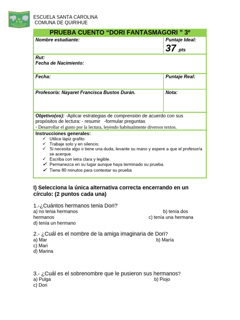 PRUEBA CUENTO Dori Fantasmagori | PDF