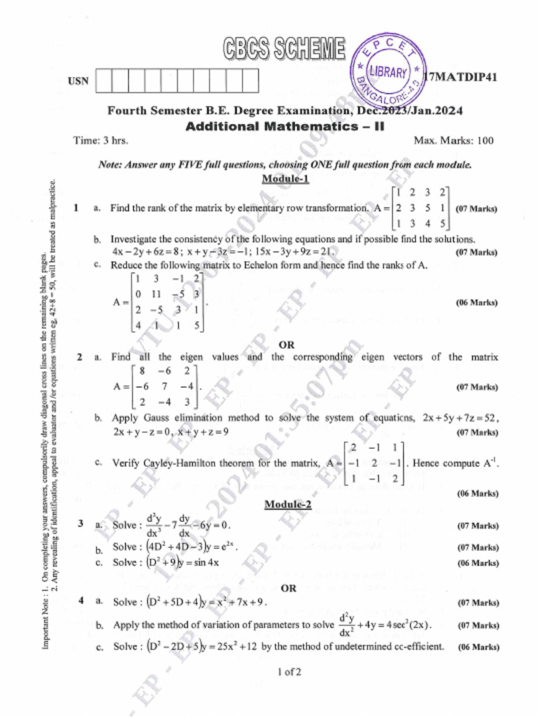 Maths Jan 2024 | PDF