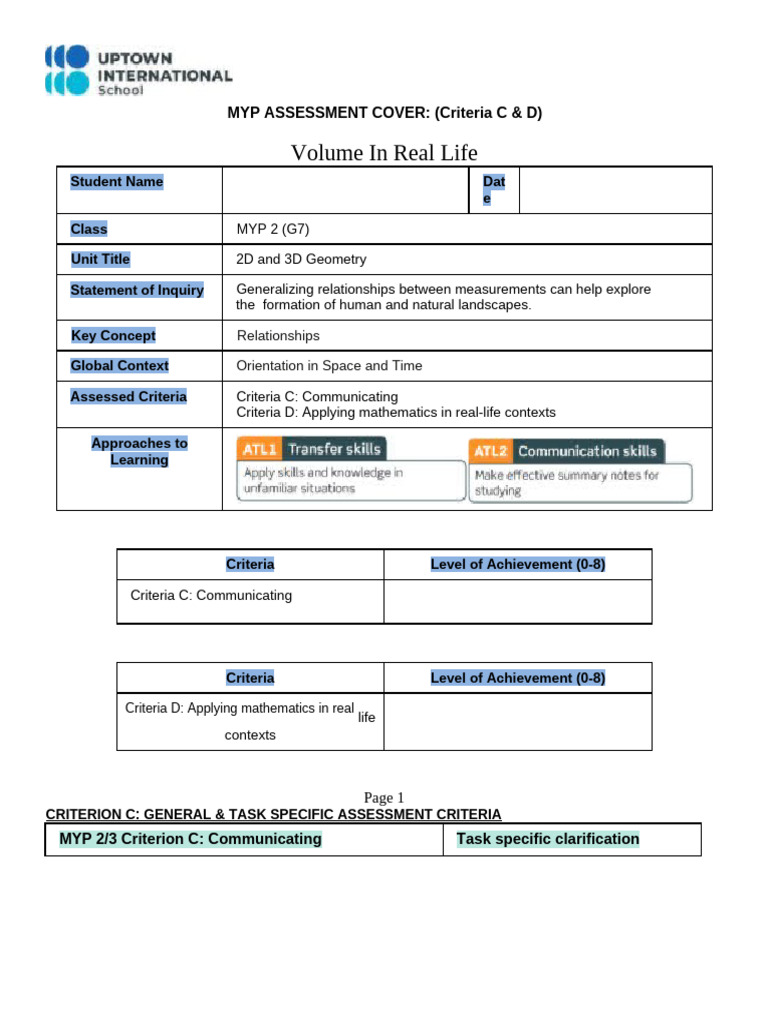 MYP Geometry Assessment Criteria C&D | PDF | Accuracy And Precision ...