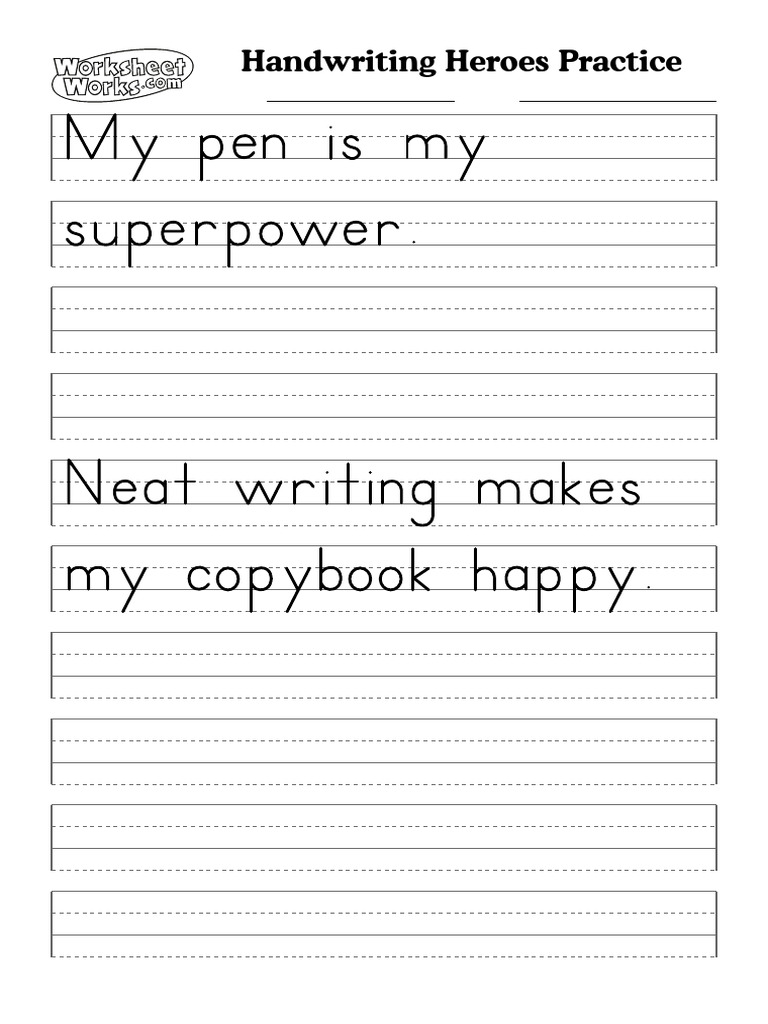 WorksheetWorks Handwriting Heroes Practice 2 | PDF