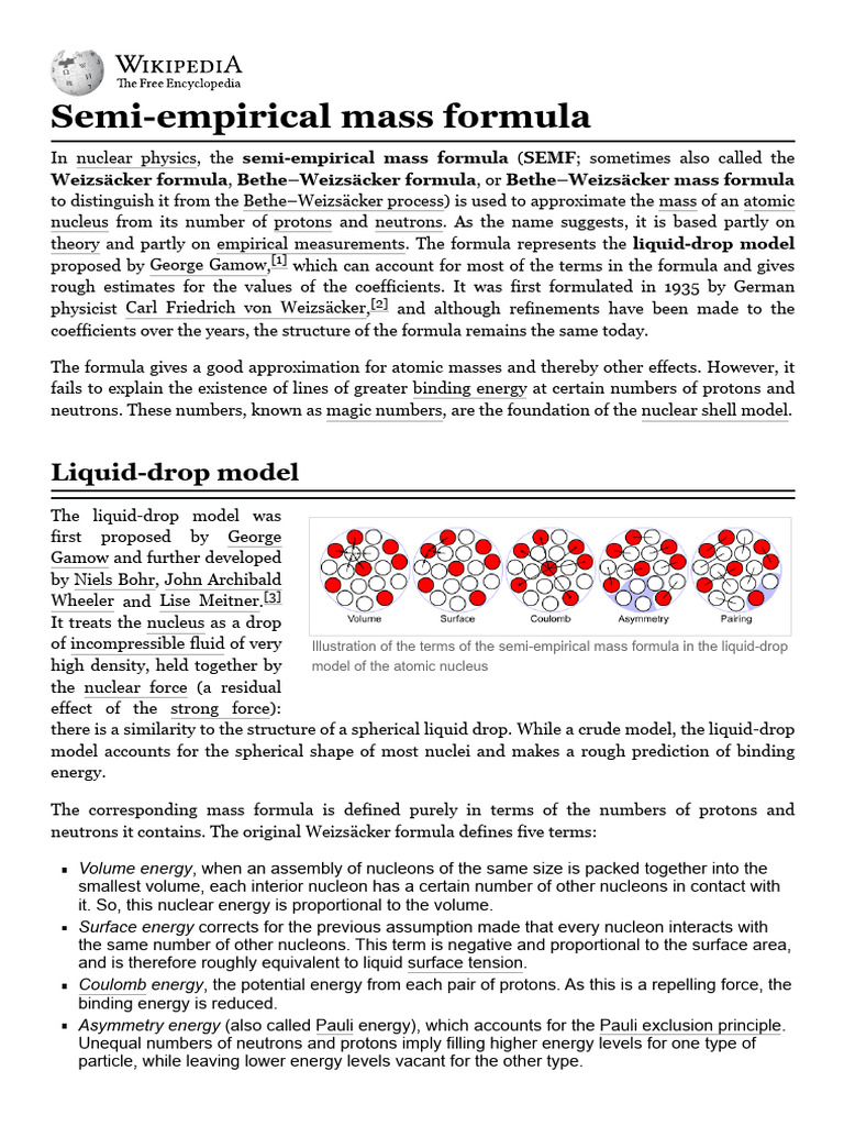 Semi-Empirical Mass Formula | PDF | Atomic Nucleus | Neutron