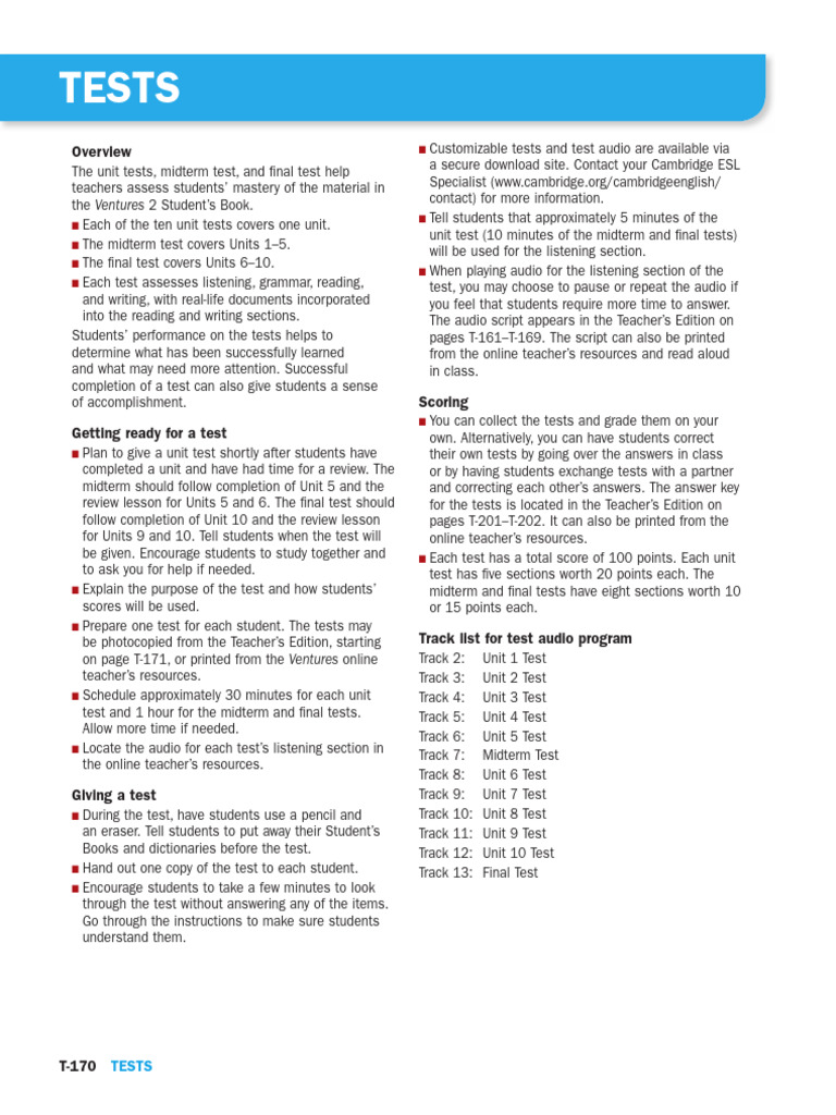 Ventures 2 Unit Tests Overview | PDF