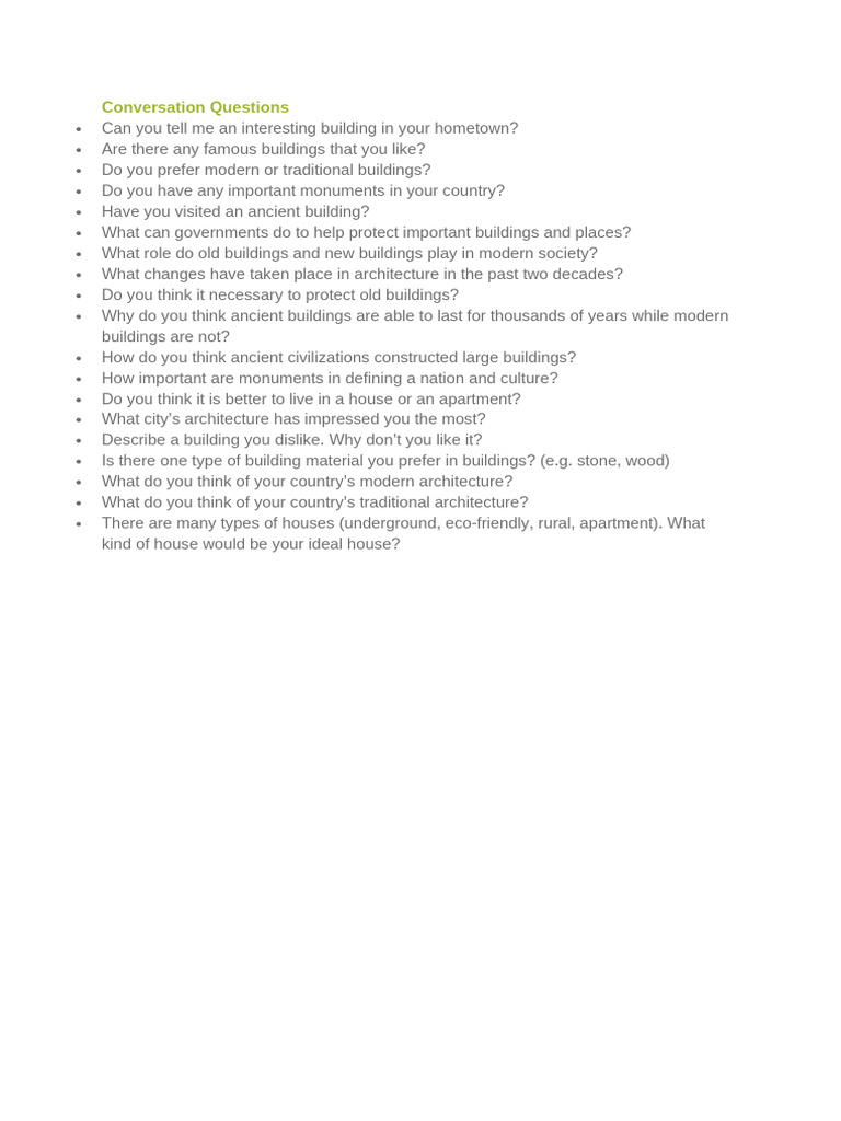Architect Conversation Questions | PDF
