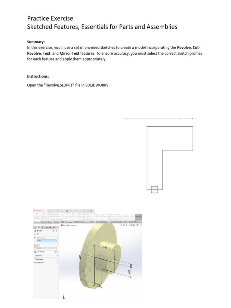 SOLIDWORKS Revolve Sketch Exercise | PDF
