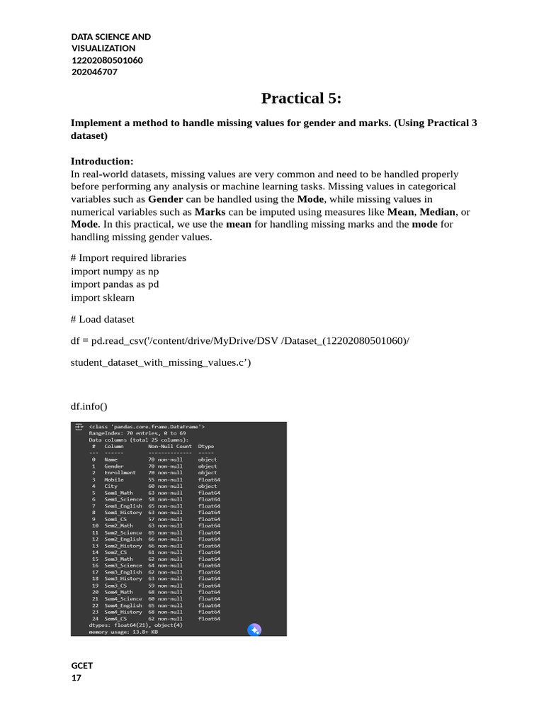 Practical 5 Missing Values | PDF | Statistics | Applied Mathematics