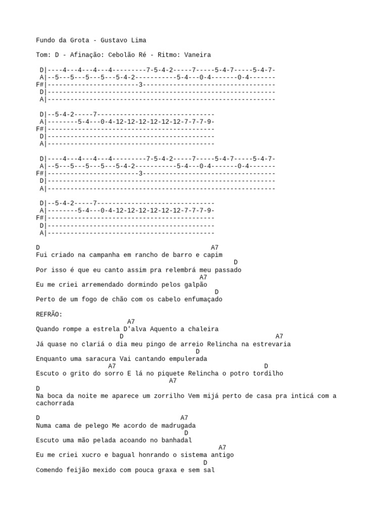 Letra e Acordes de "Fundo da Grota" | PDF
