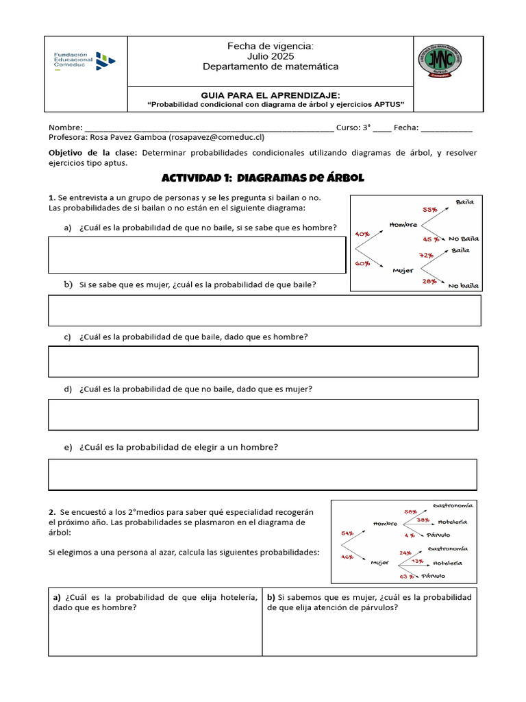 Guía Prob. Condicional Con Diagrama de Árbol + Ejercicios Aptus | PDF | Probabilidad