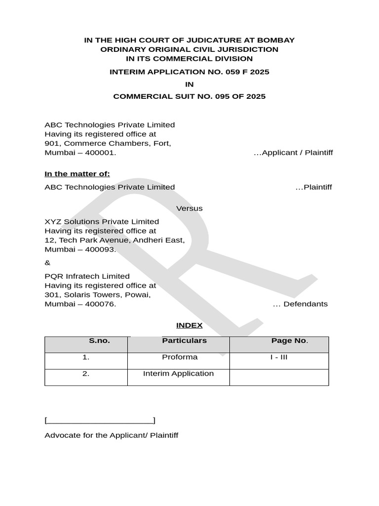 Interim Application in Commercial Suit 2025 | PDF | Taxes | Justice