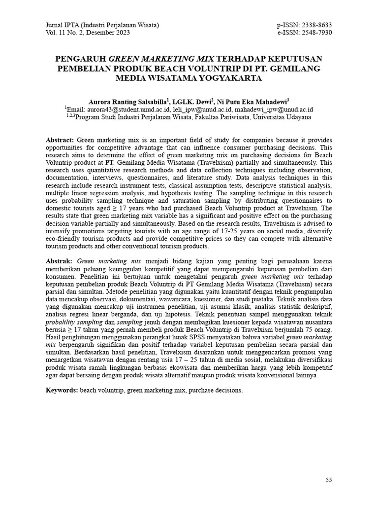 Pengaruh Green Marketing Mix pada Pembelian Beach Voluntrip | PDF