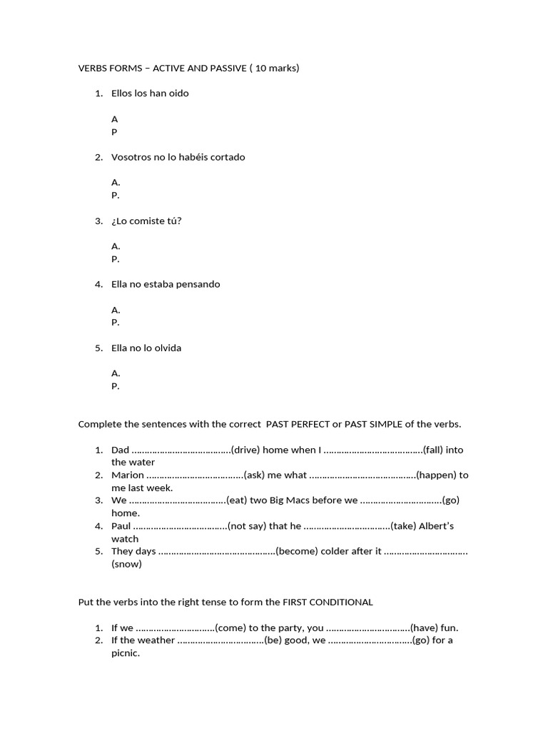 Active and Passive Verb Forms Exercises | PDF