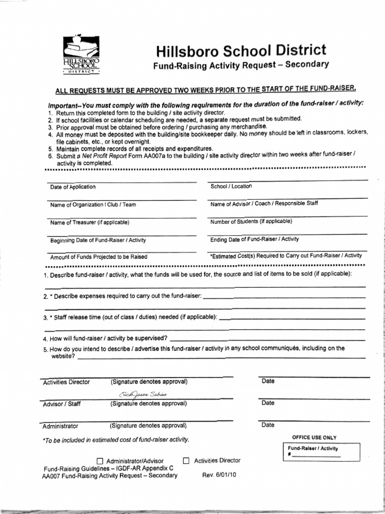 HSD Fund Raising Activity Request Form | PDF