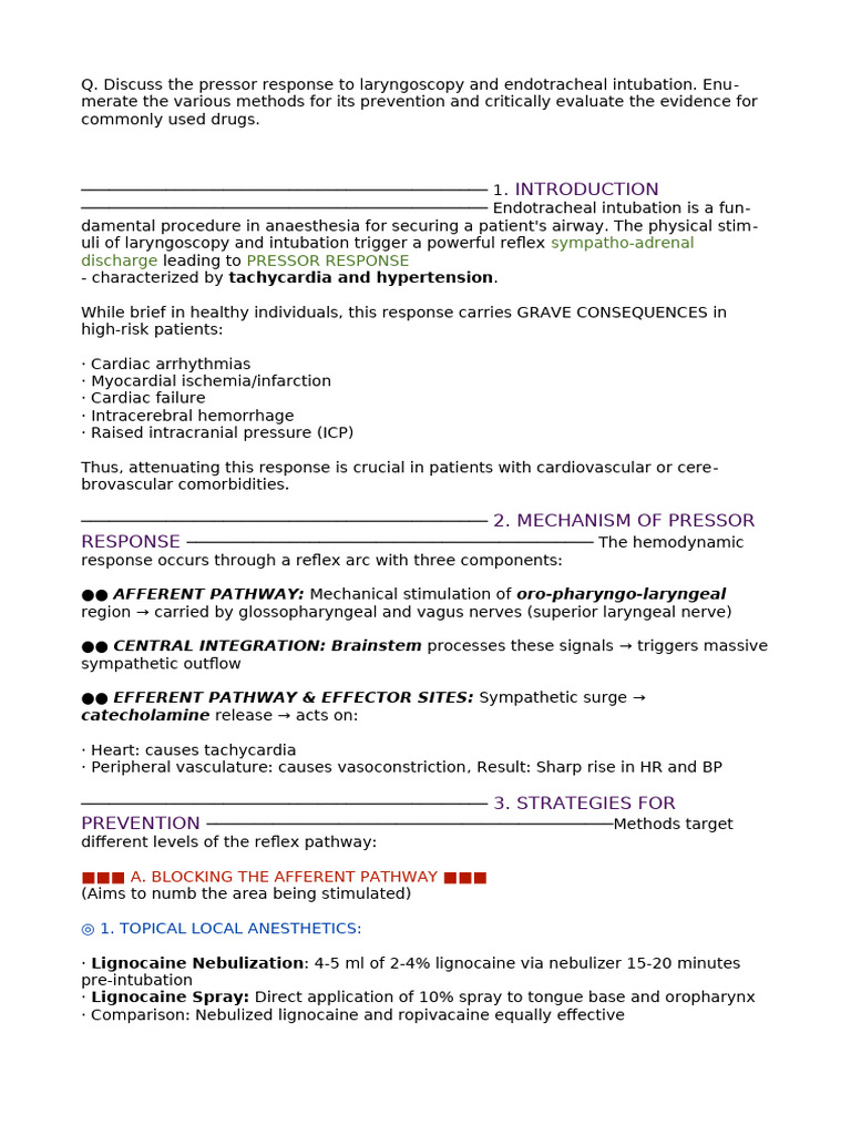 Managing Pressor Response in Intubation | PDF | Medical Specialties ...