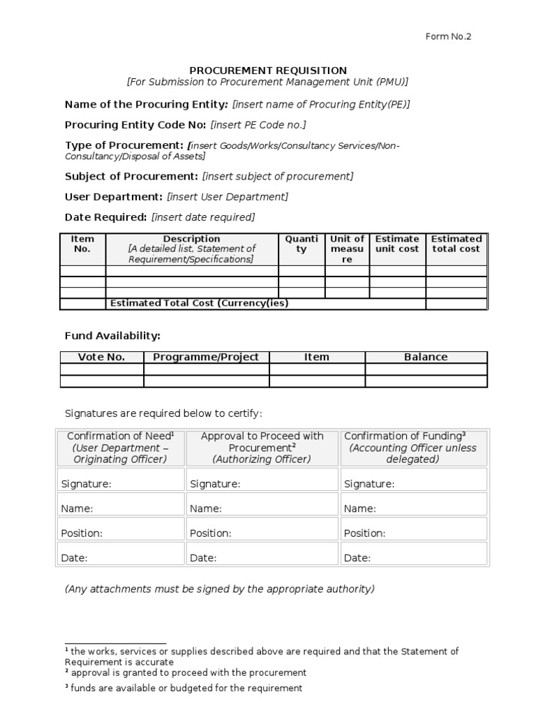 Form No. 2 Procurement Requisition Form | PDF