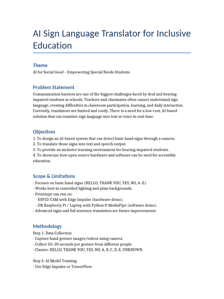 AI Sign Language Translator for Education | PDF | Artificial ...