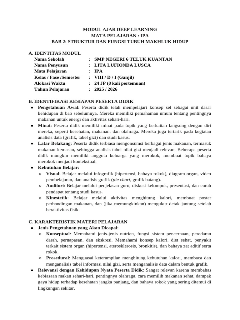 Modul Ajar Deep Learning IPA Kelas VIII | PDF