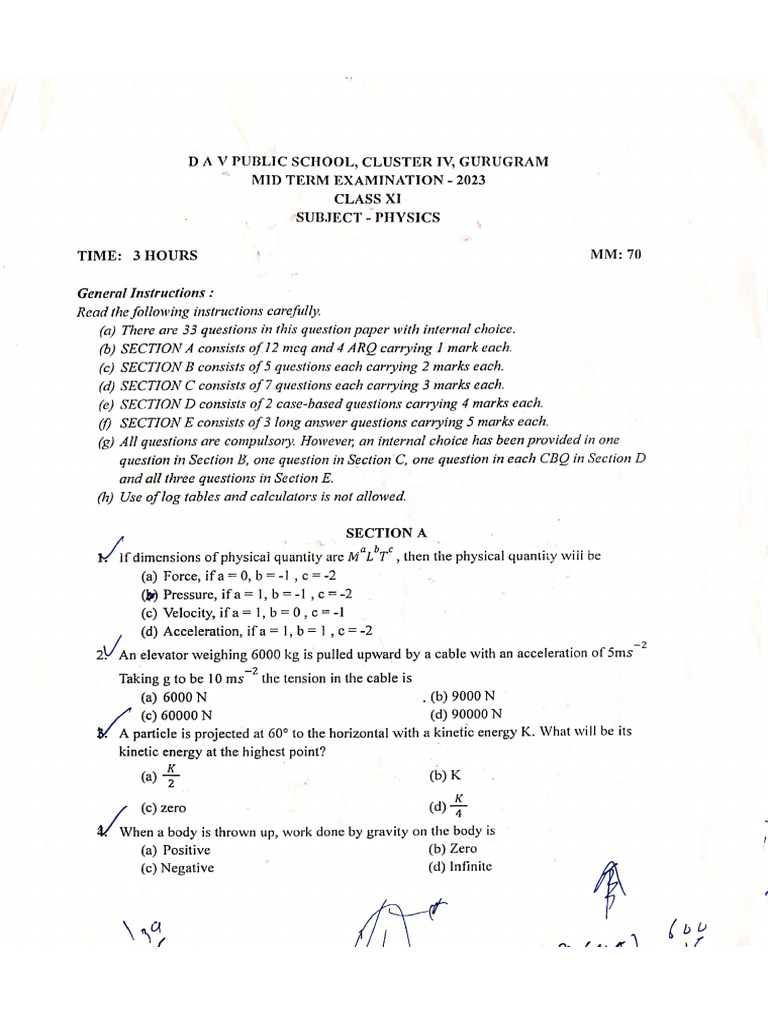 Physics Mid Term 2023-24 | PDF