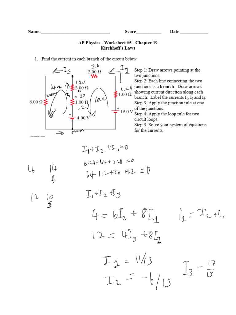 Kirchhoff's Laws AP Physics Worksheet | PDF