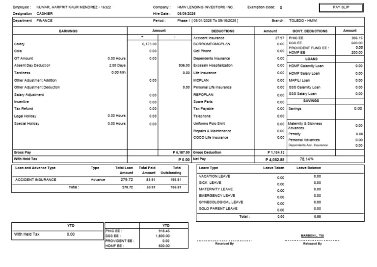 Pay Slip | PDF | Life Insurance | Economies