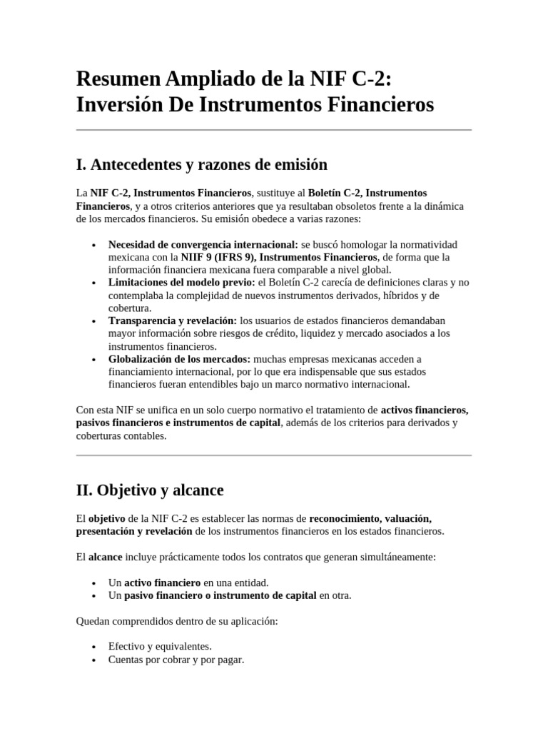 Resumen NIF C2 | PDF | Contabilidad | Estado financiero