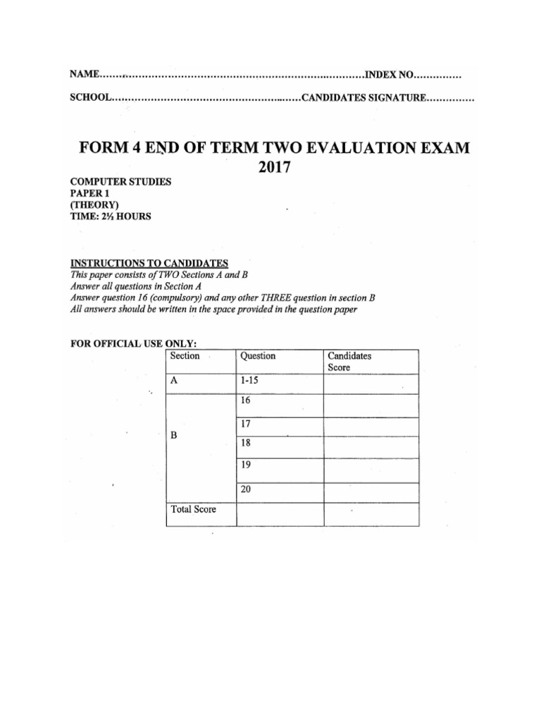 Computer Studies Paper 1 | PDF
