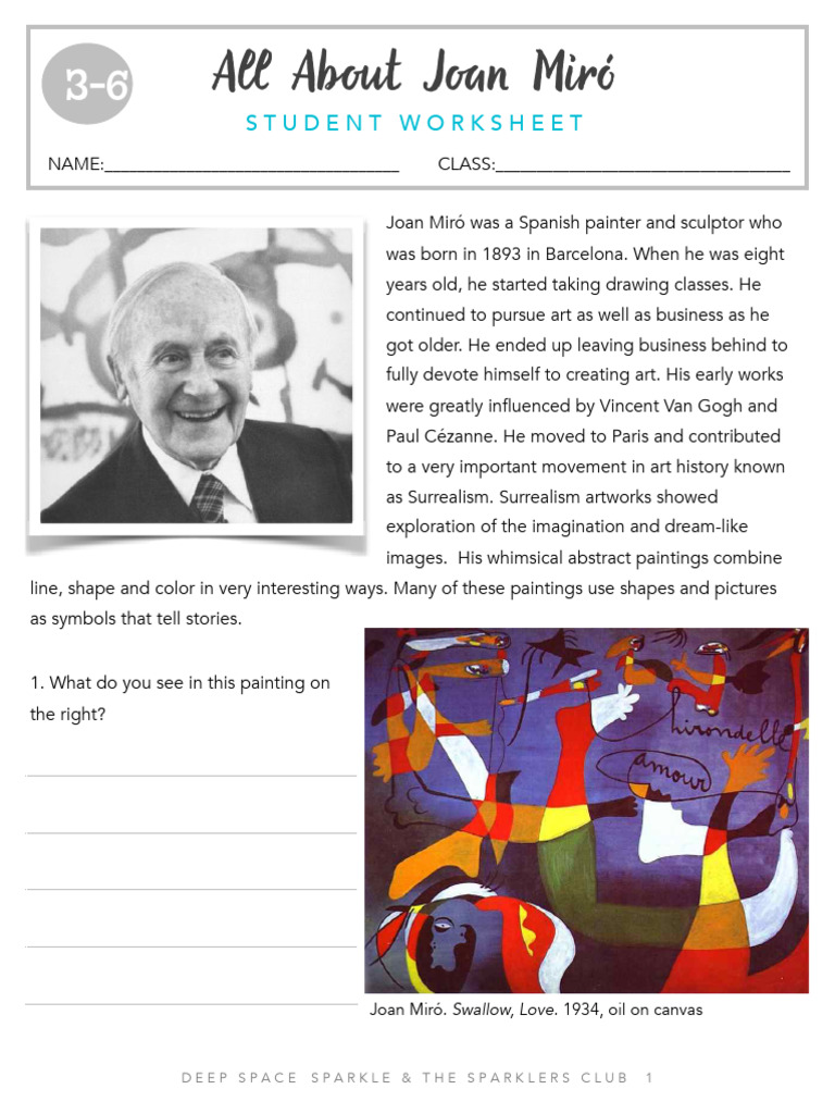 Joan Miró Art Exploration Worksheet | PDF | Plastic Arts | Paintings
