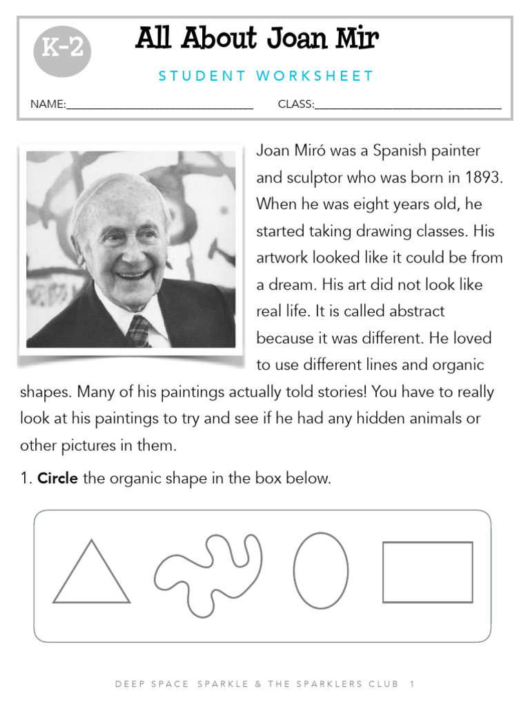 Miro Student Worksheet K-2 | PDF