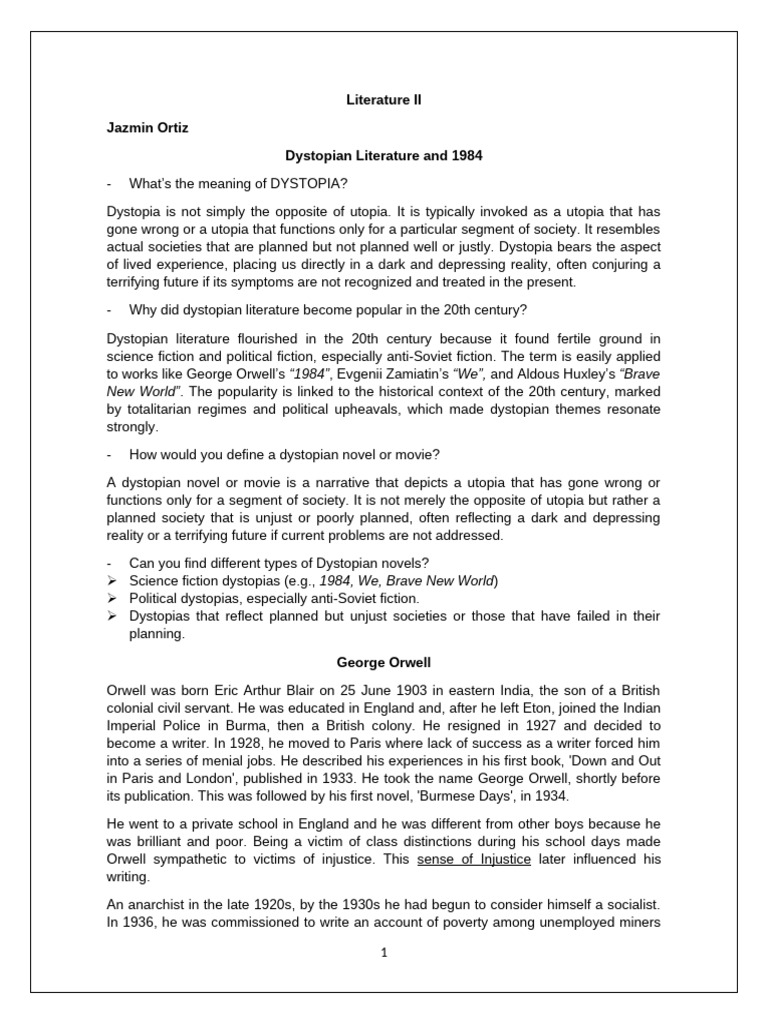 Dystopian Novels and 1984 | PDF | Dystopia | Utopian And Dystopian Fiction