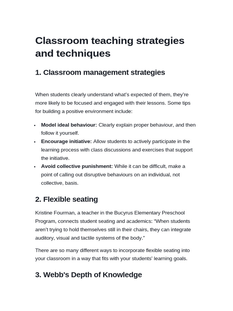 Effective Classroom Teaching Strategies | PDF | Educational Assessment ...
