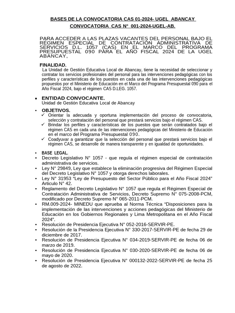 Convocatoria CAS 2024 UGEL Abancay | PDF | Parentesco
