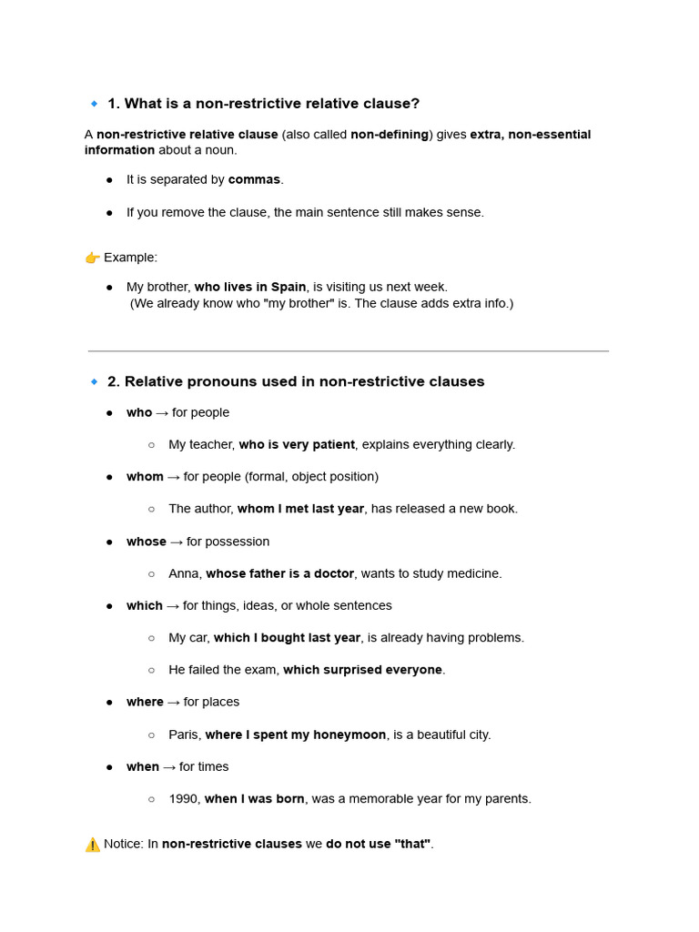 ? What Is A Non-Restrictive Relative Clause | PDF