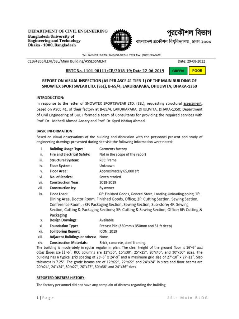 SSL Main Building Structural Assessment | PDF | Earthquakes | Concrete