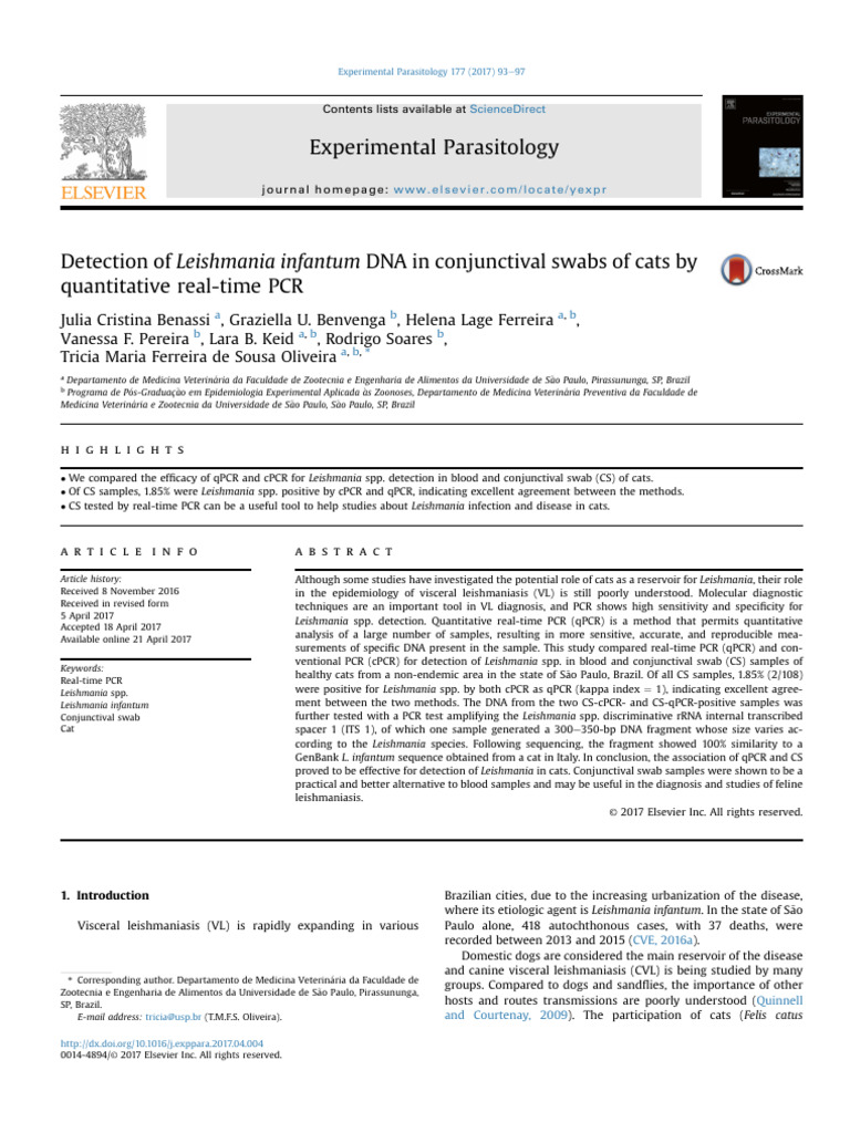Detection of Leishmania Infantum DNA in Conjunctival Swabs of Cats by ...