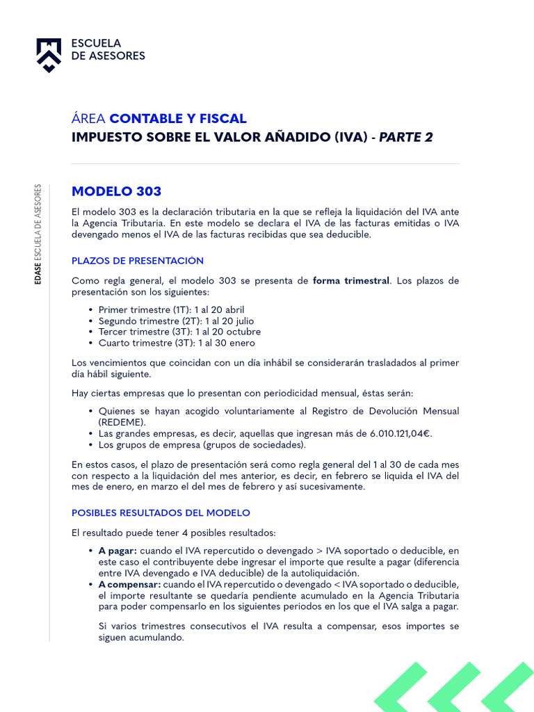 Guía del Modelo 303 IVA: Plazos y Resultados | PDF | Impuesto al valor ...